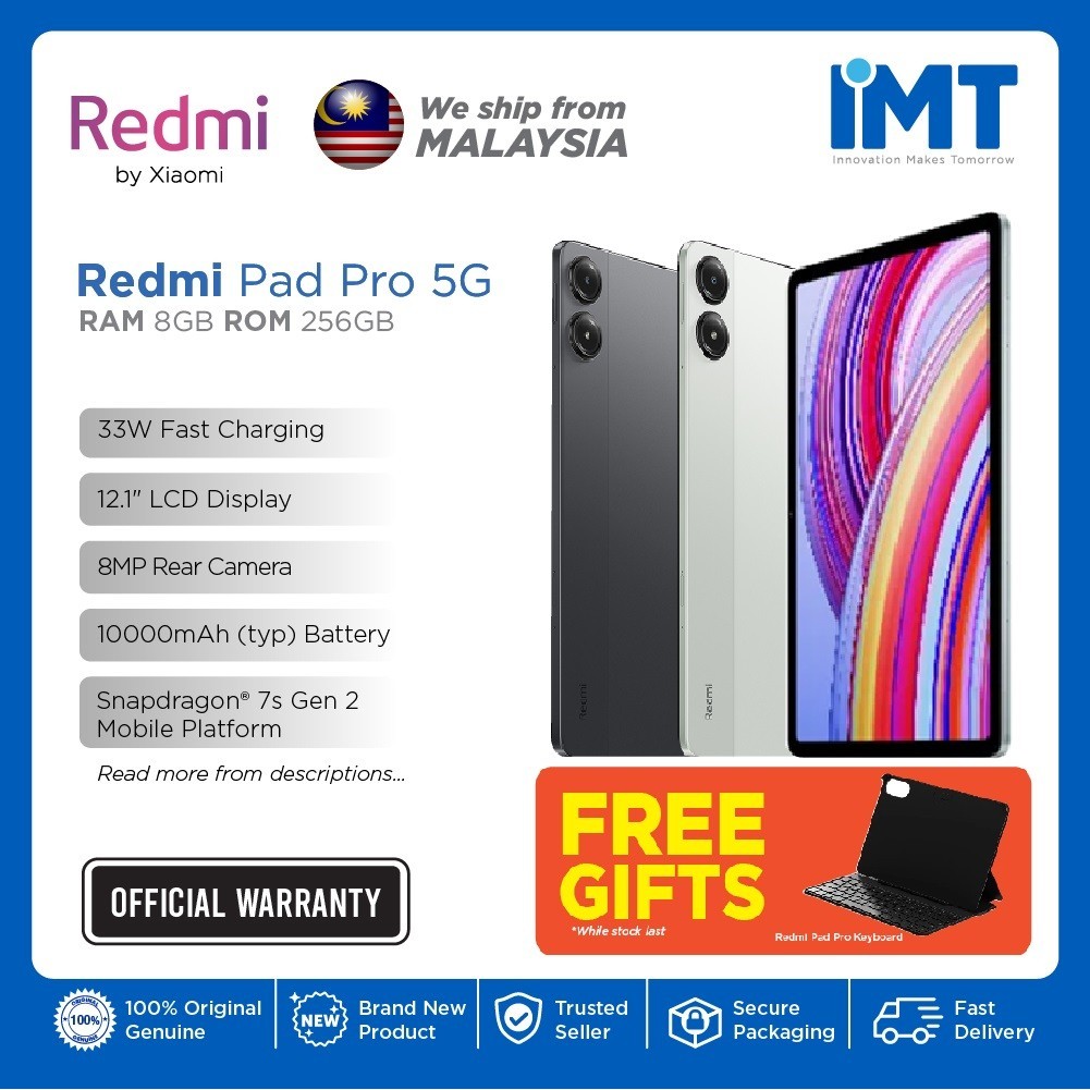 Xiaomi Redmi Pad Pro 5G Tablet | Qualcomm Snapdragon 7s Gen 2 | 12.1" IPS LCD Display | 10000 ...