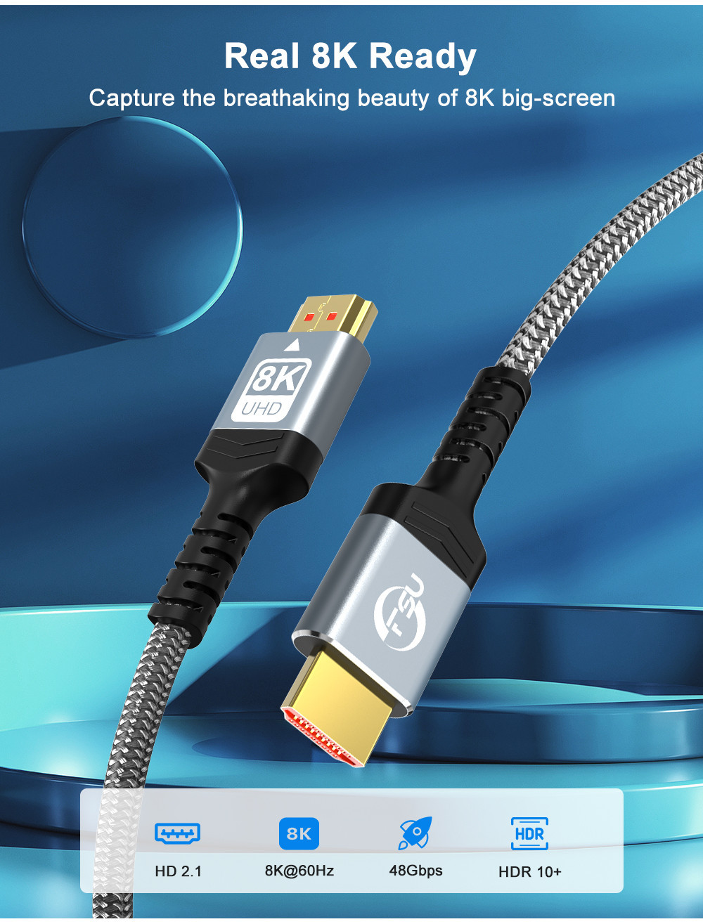 FSU 0.5m 1m 2m 3m 5m 8K HDMI-compatible Cable HDMI To HDMI 2.1 8K 60HZ ...