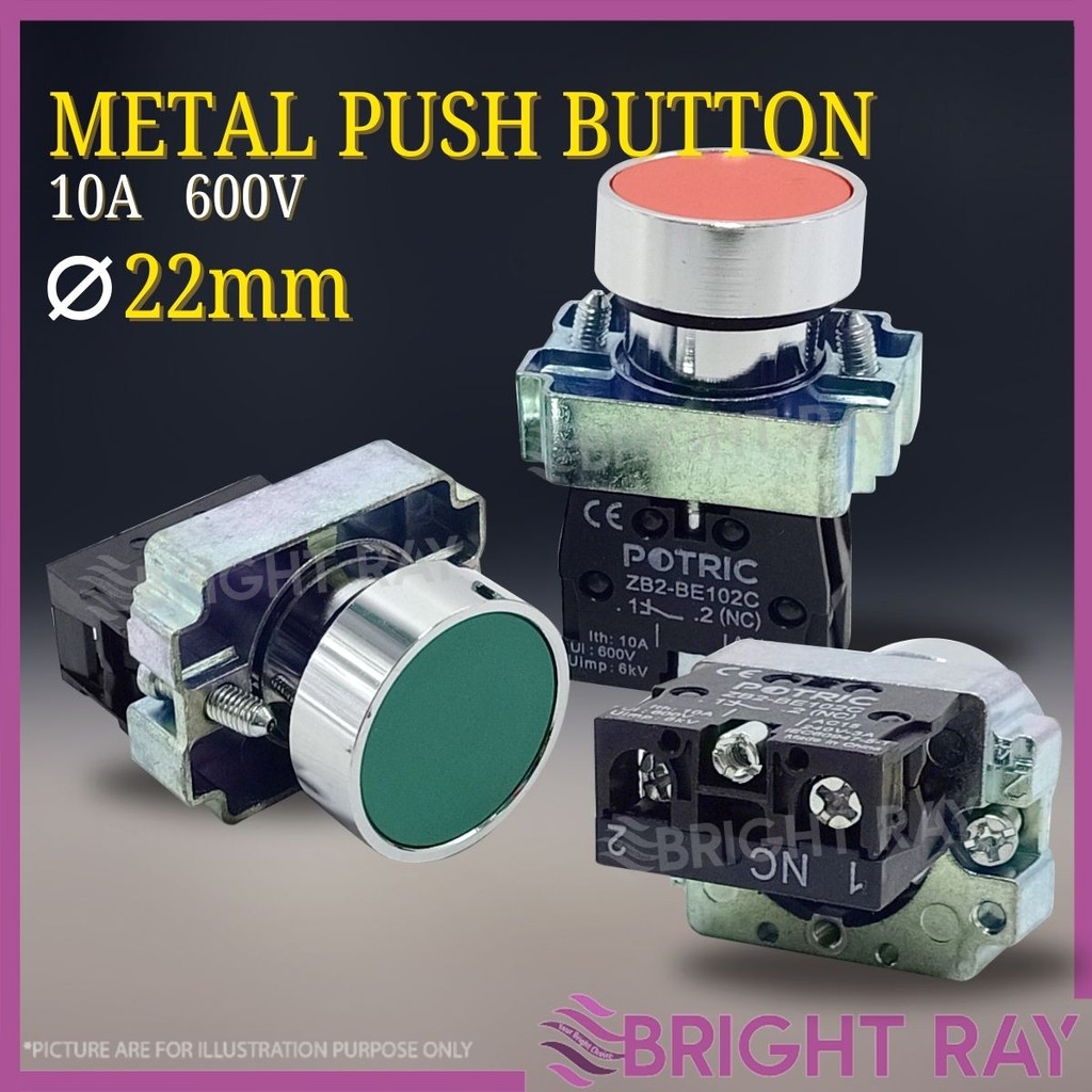 POTRIC 22mm Metal Push Button Momentary Flat Push Button Switch Self Reset Spring Return Button ...