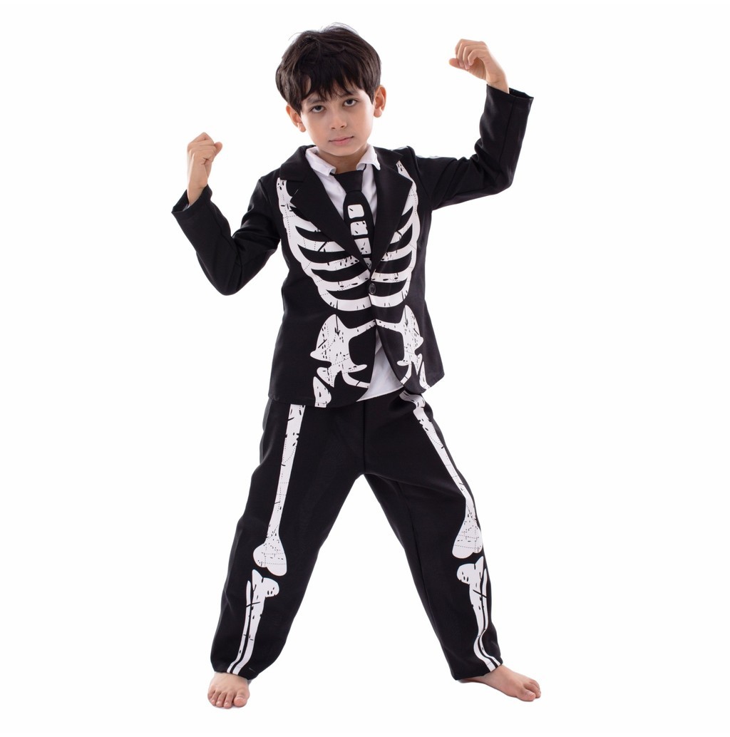 New Skeleton Balck Suit Halloween Costume for Kids Boys Blazer Tie ...