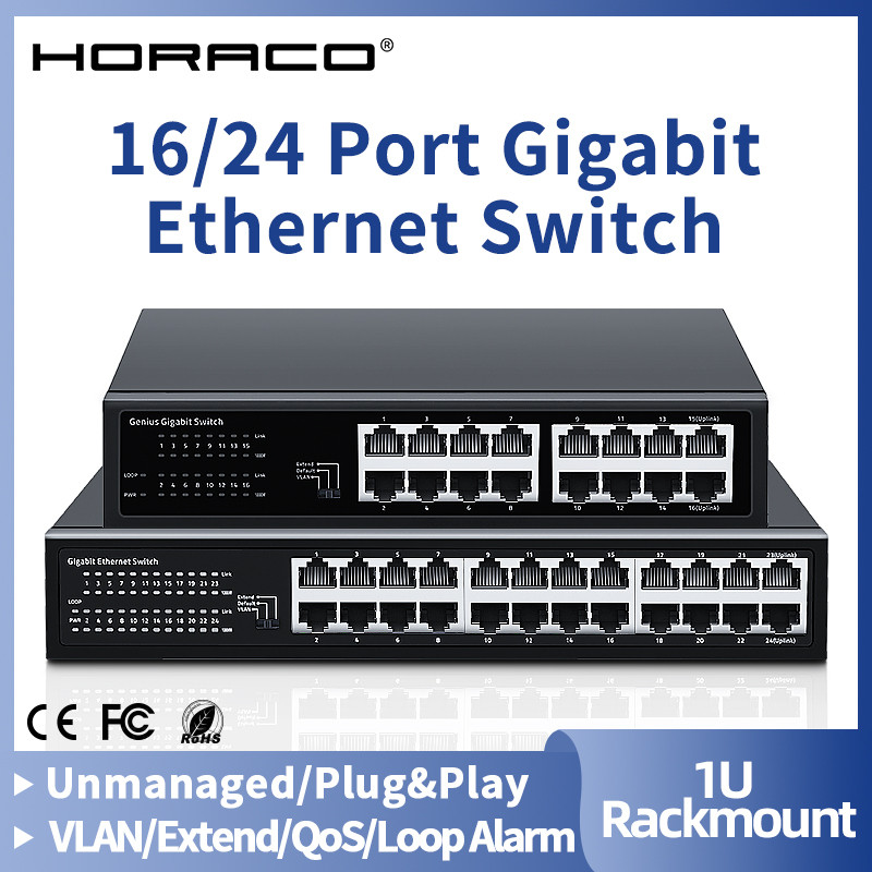 HORACO 16/24 Port Gigabit Ethernet Switch 1000Mbps Network Fast Smart ...