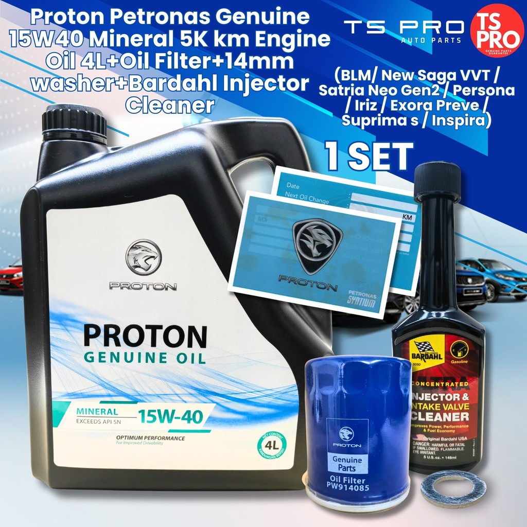 [SET] Proton Petronas Genuine 15W40 Mineral 5K km Engine Oil 4L+Oil ...