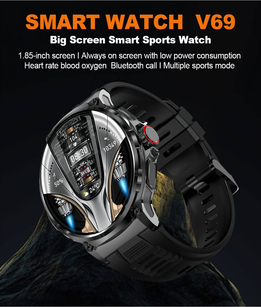 2024 New V69 Smartwatch 1.85 inch Ultra HD Bluetooth Calling GPS Tracking 710mAH Battery 400 ...