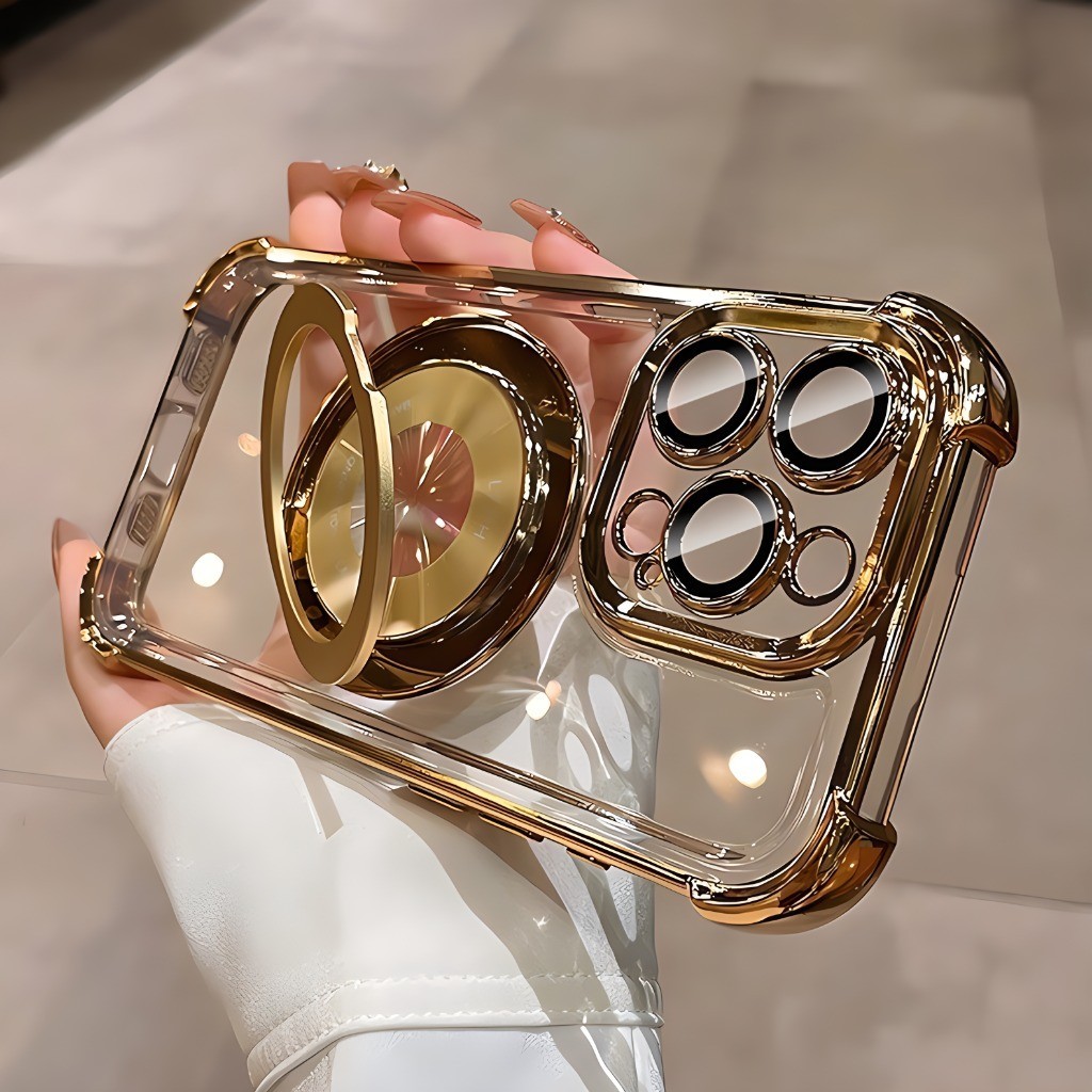 【Desert Gold】plating magnetic 360° revolve bracket case for iPhone 16 ...