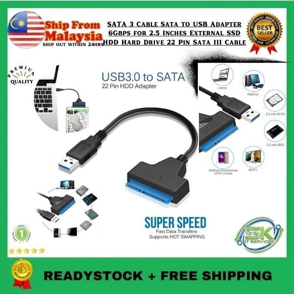 SATA 3 Cable Sata to USB Adapter 6Gbps for 2.5 Inches External SSD HDD ...