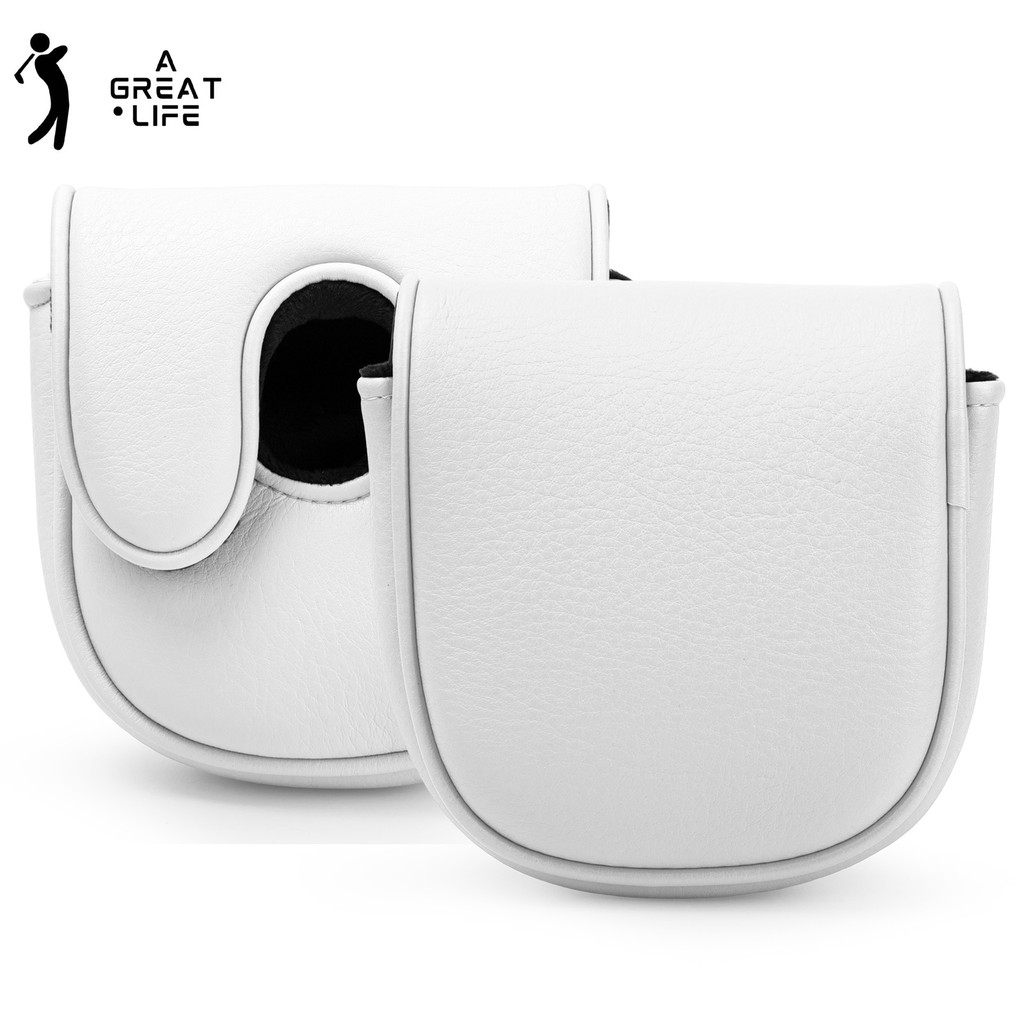 Golf Putter Covers DF3 Mallet Putter White PU Leather Headcover with ...