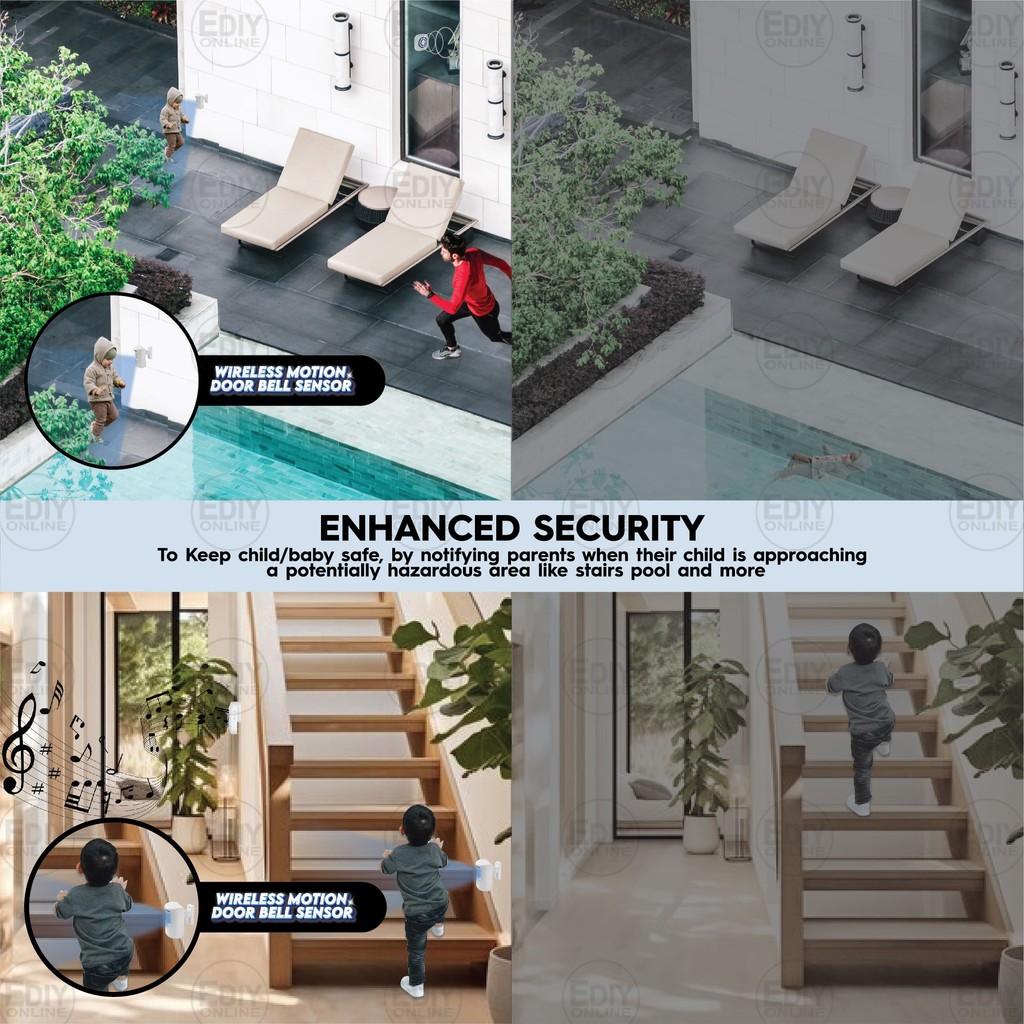 Wireless Motion Door Bell Sensor Entrance Alert Alarm SOS Doorbell ...