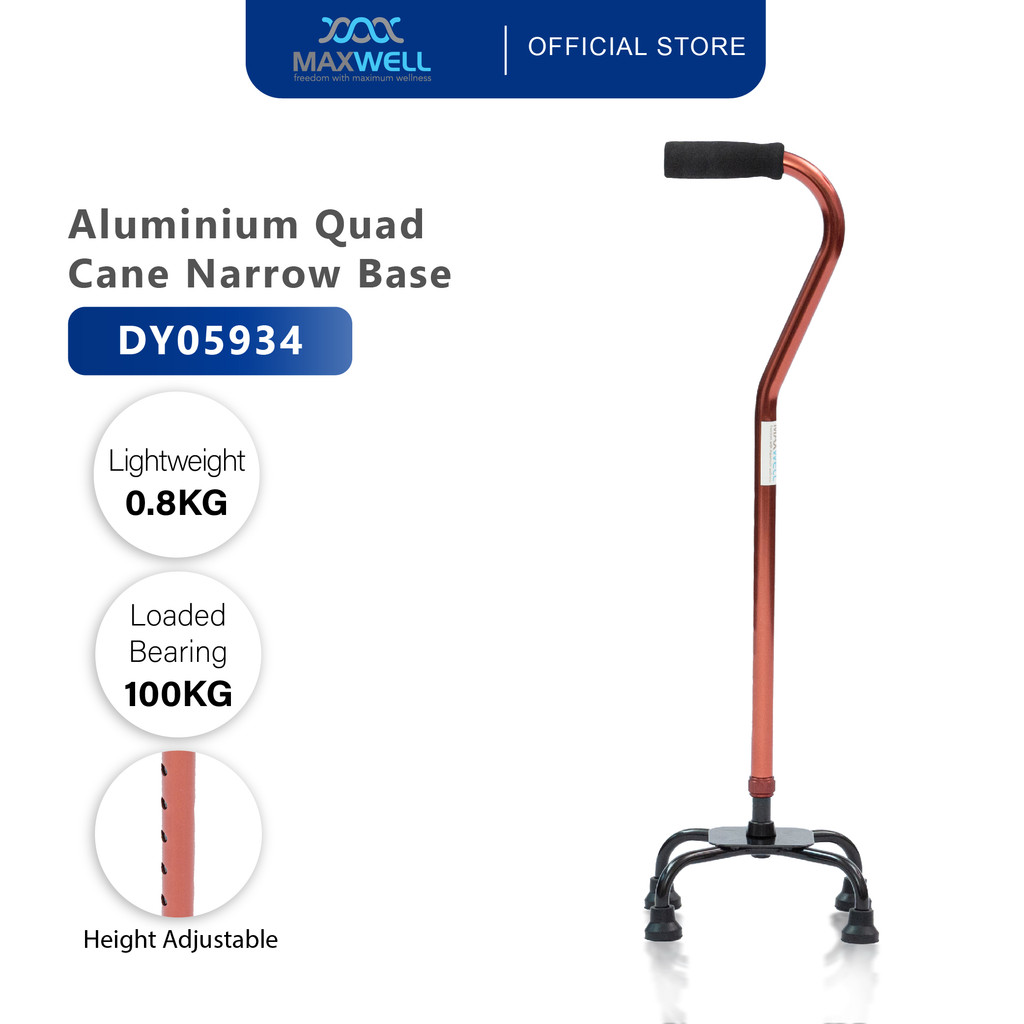 Maxwell Aluminium Quad Cane Narrow Base Non Slip Walking Aid Cane Stick ...