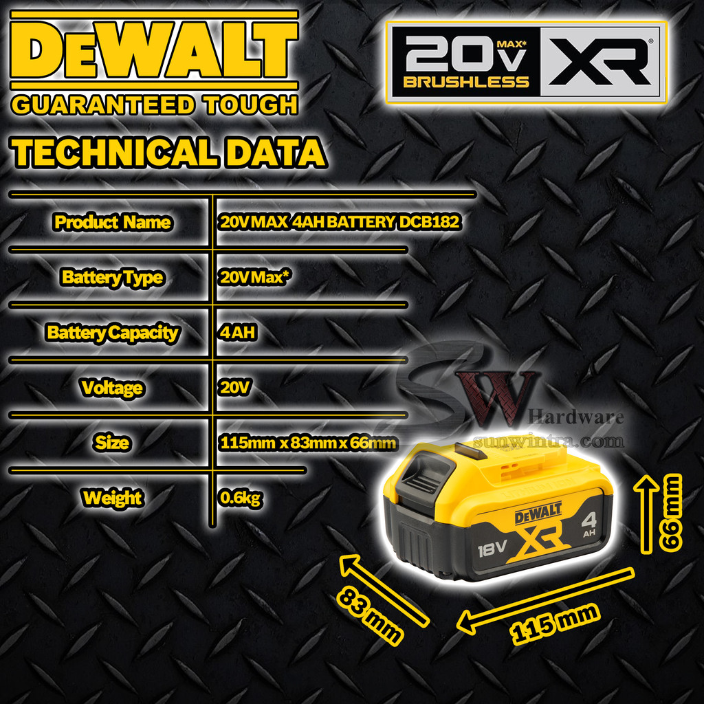 DeWalt 20V MAX 4.0Ah Battery Kit + 4.0Ah Charger DCB182 DCB 182 1x / 2x ...