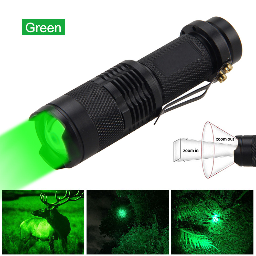 Zoomable LED Flashlight Waterproof Green/Red/White/UV 395nm Torch Clip ...