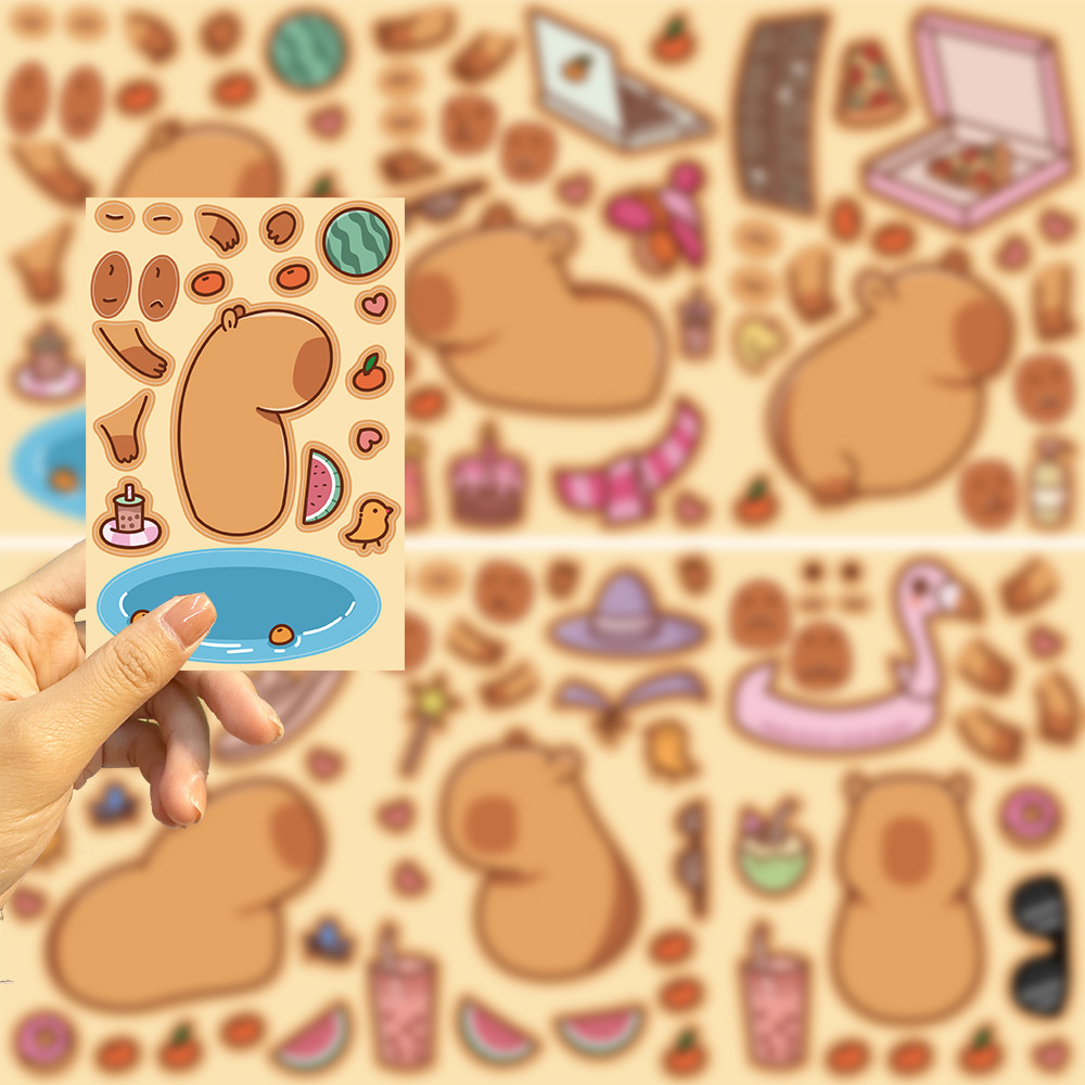 8 sheets Capybara Make a Face Stickers Cartoon DIY Waterproof Sticker ...
