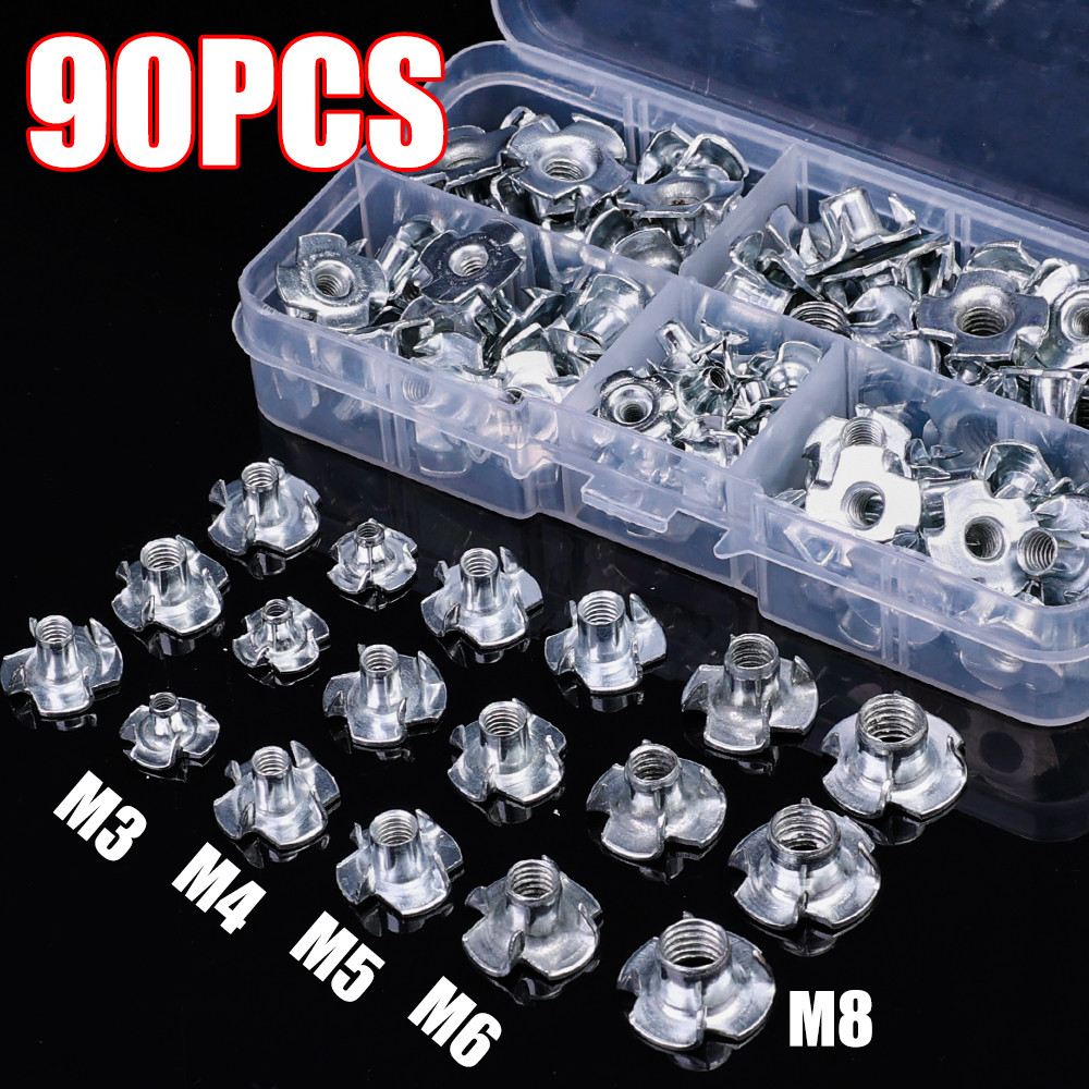90Pcs/Box M3 M4 M5 M6 M8 Carbon Steel Four Claws Drop In Bolt Fasten ...