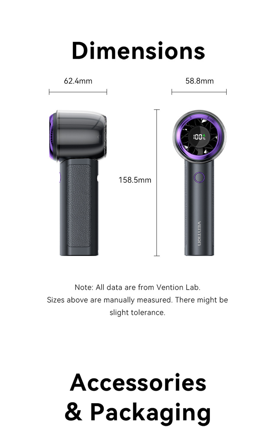 VENTION Mini Fan Handheld Screen 13000 RPM Turbo Power 8 Hours 3000mAh ...