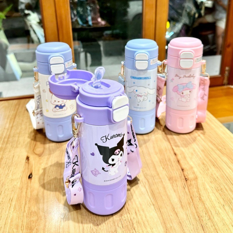 Sanrio Water Bottle Double Drinking Cup Thermos Cup Kuromi Water Cup Carry Straps To School Leak ...