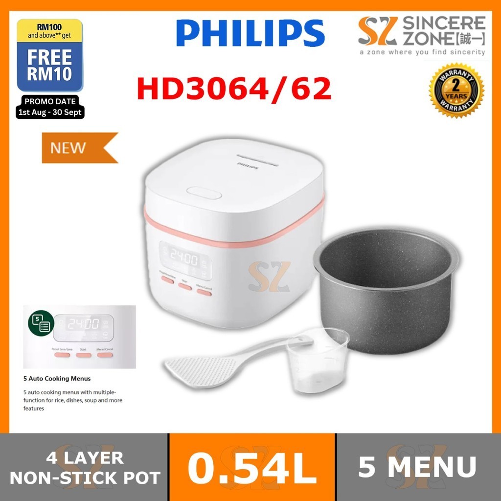 PHILIPS 3000 Series Mini Rice Cooker 0.54L (HD3064/62|HD3064) with 5 in ...