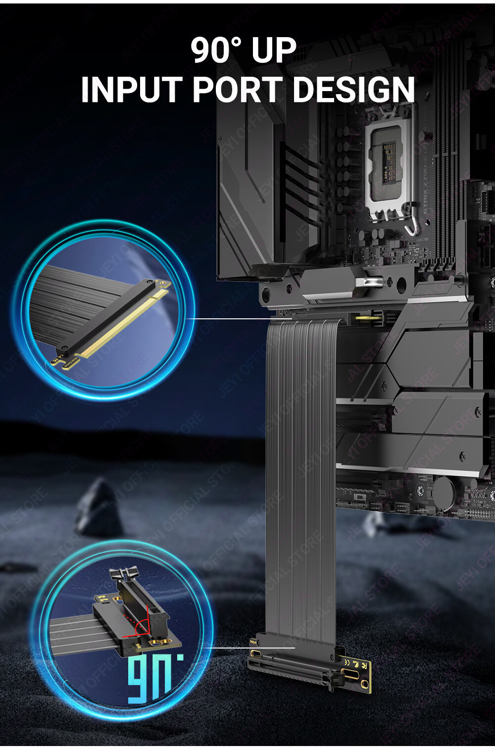 JEYI PCIE 4.0 Riser Cable 90 Degree, PCIe 3.0/4.0 x16 Extension Cable ...