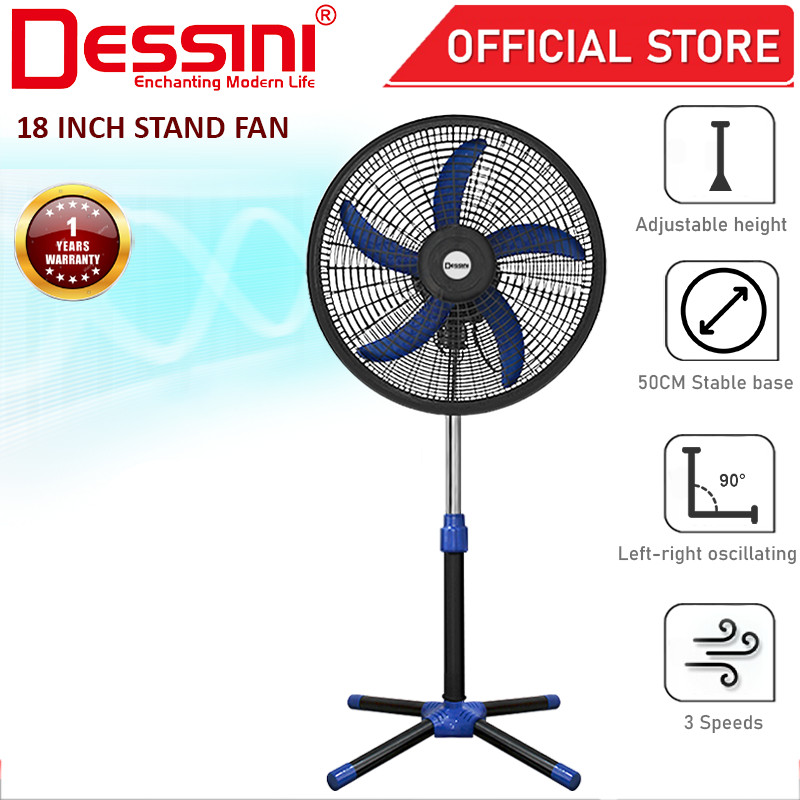 DESSINI ITALY 18'' Inch Stand Fan 3 Speed 5 Blade Oscillating Air ...