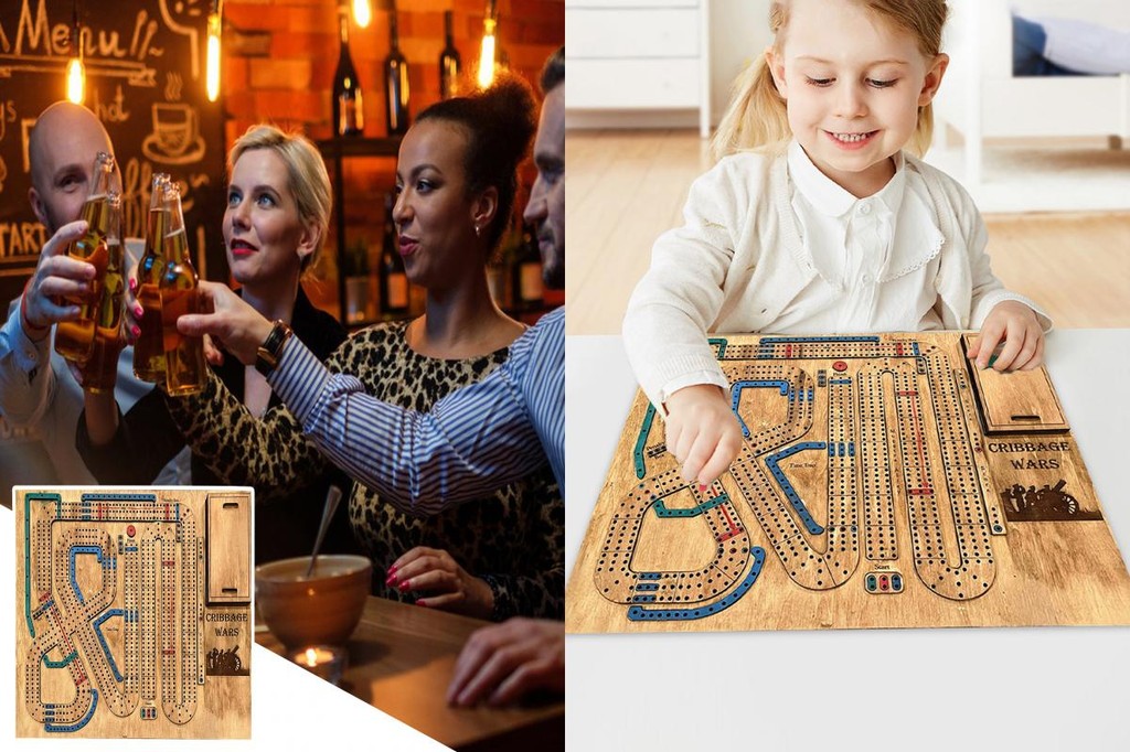 MHN- Cribbage Wars Game Cribbage Game with Storage Area Fun and Portable Cribbage Board Game for ...