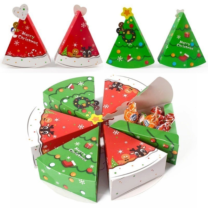Cone Shaped Triangular Christmas Candy Box - 10Pcs Folding Presents ...