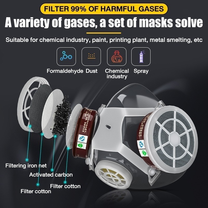 【100%Breathable】Full Face Gas Mask Respirator Mask Mask Dust Mask ...