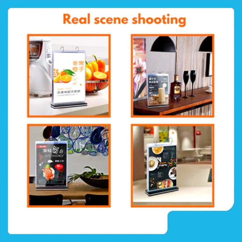 A5 A6 Paper Table Menu Stand with 6 Sleeves Flip Menu Display Stand ...
