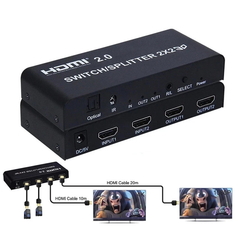 4K 60Hz HDMI-compatible Switch Splitter 2 in 2 out Video Distributor ...