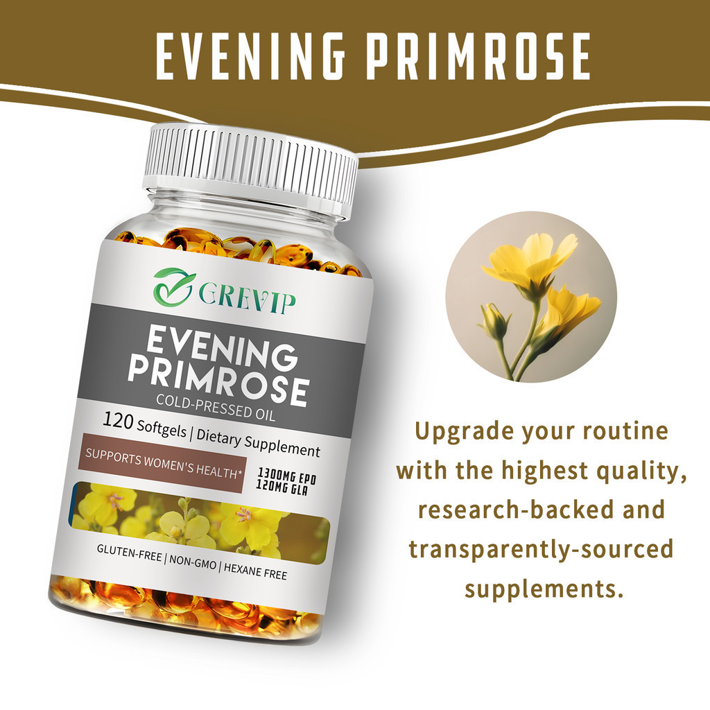 GREVIP Evening Primrose Oil Softgels, 1300 mg, Supports Women's Health ...