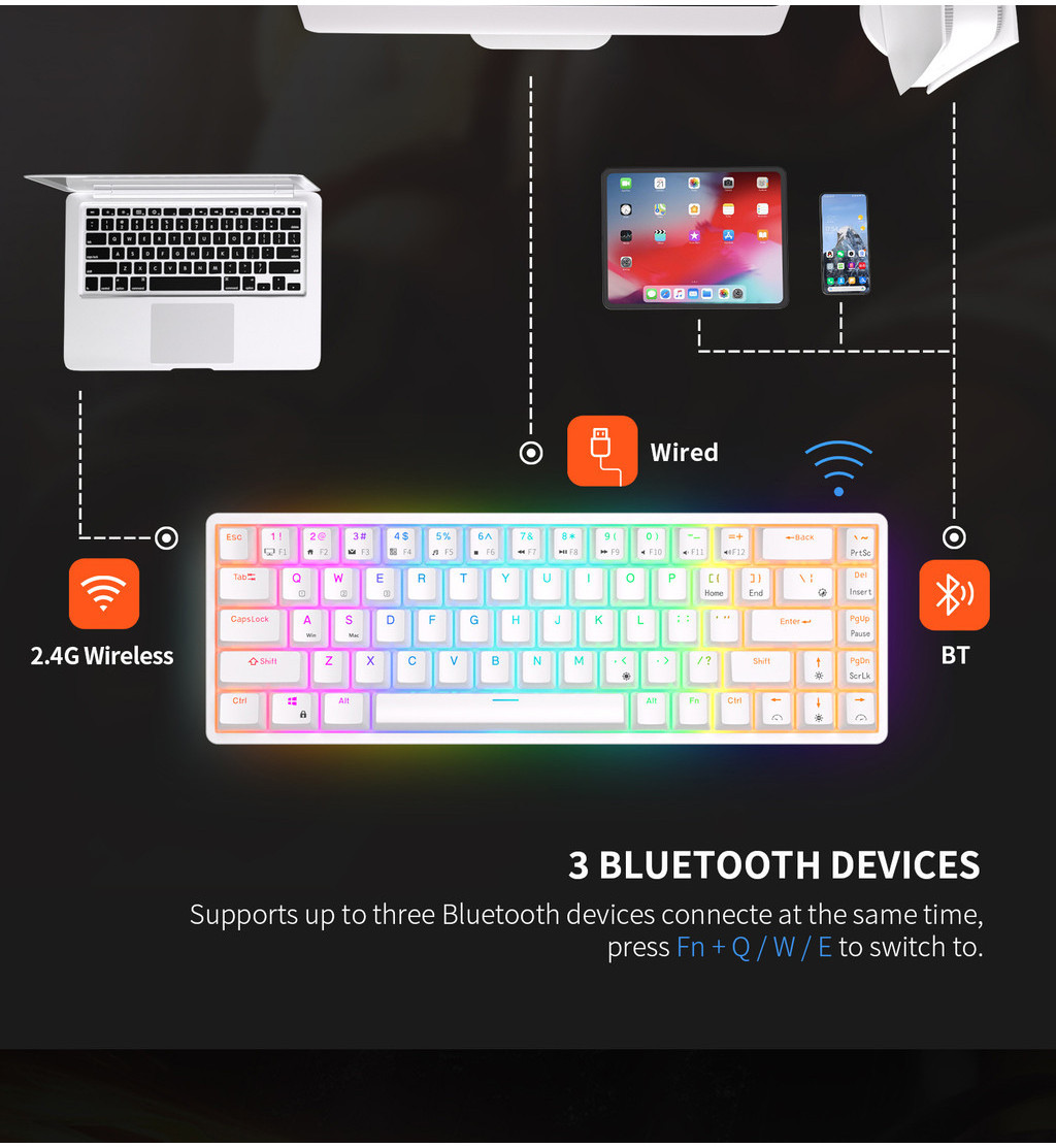 Royal Kludge RK837 RKG68 Mechanical Mini Wireless Keyboard Bluetooth 2 ...