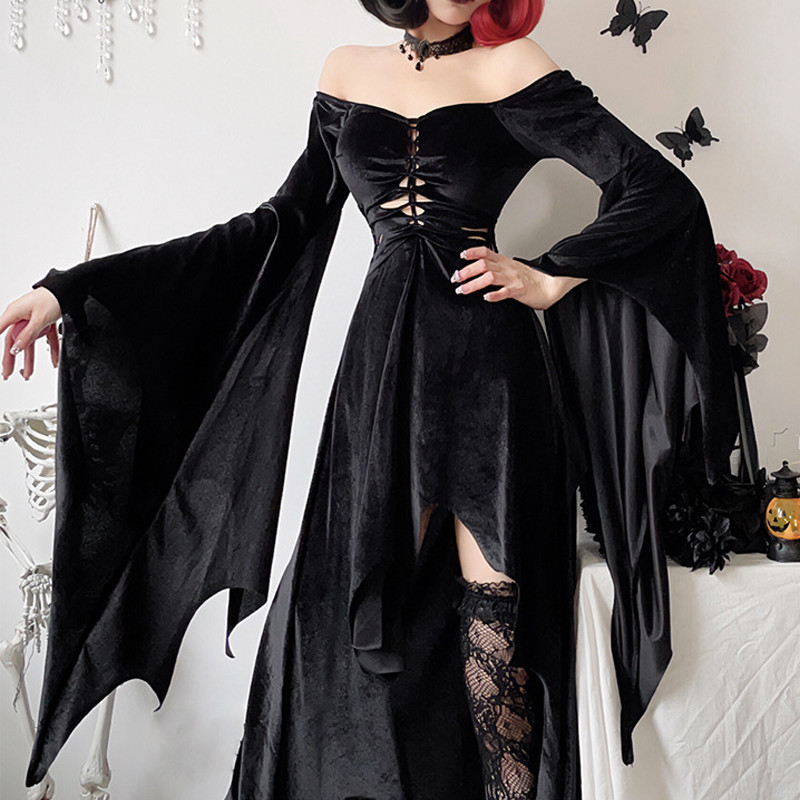 Gothic Dark Vampire Black Dress For Women Sexy Devil Halloween Cosplay ...