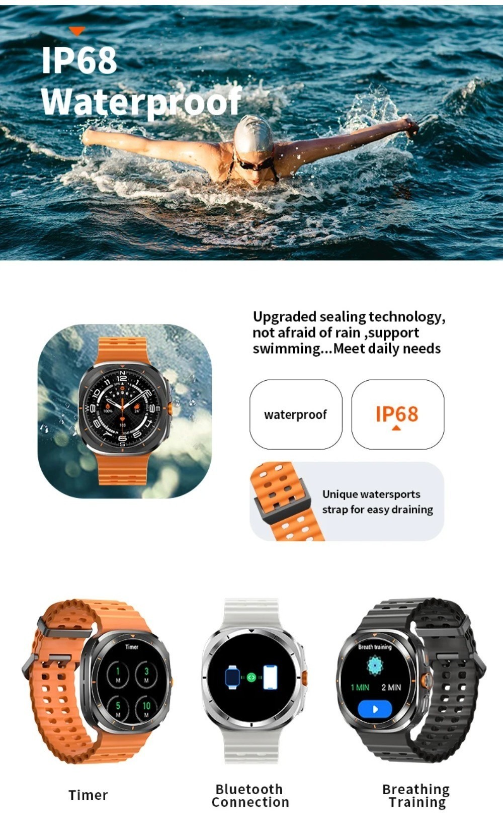 For Galaxy Watch 7 Ultra GPS Compass NFC Smart Watch Outdoor Sports Man ...