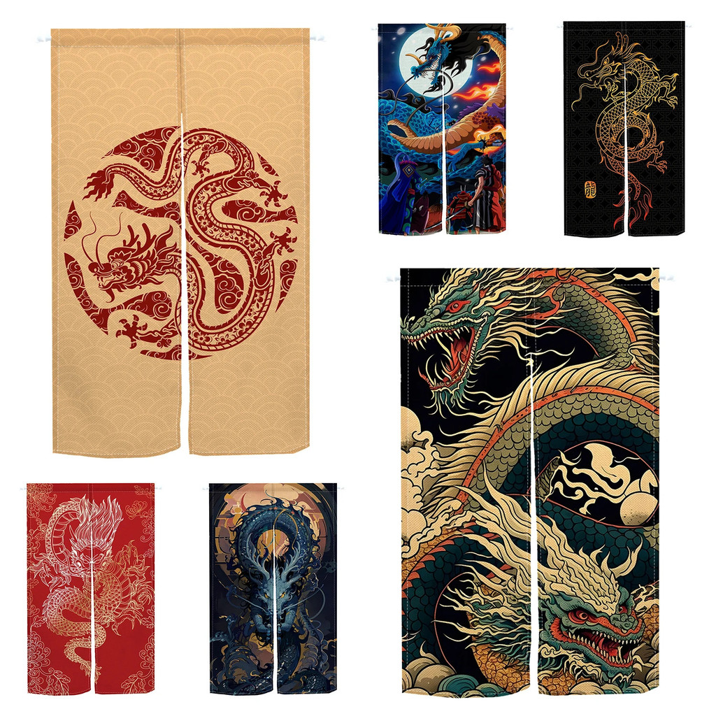 Chinese Dragon Red Noren Japanese Door Curtain Room Kitchen Corridor ...