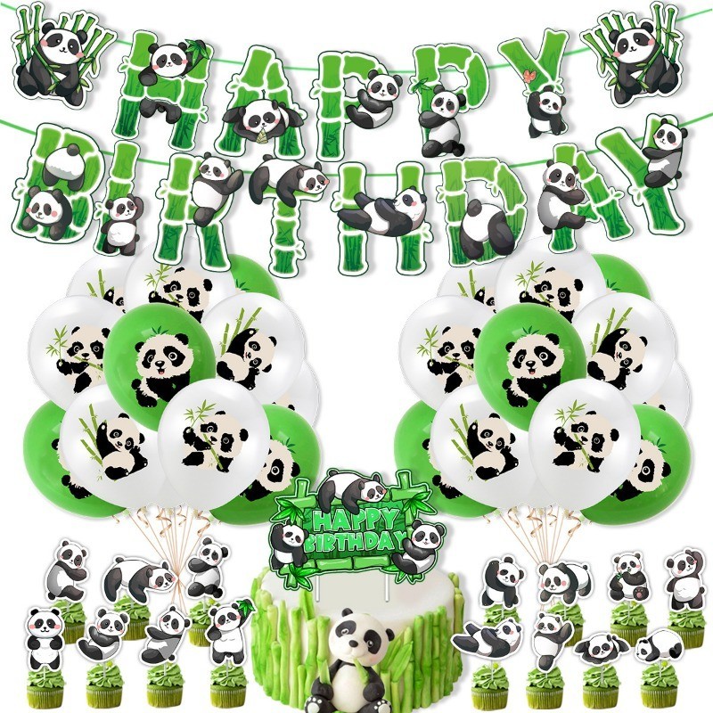 Panda theme party decoration babybus birthday banner balloon cake ...