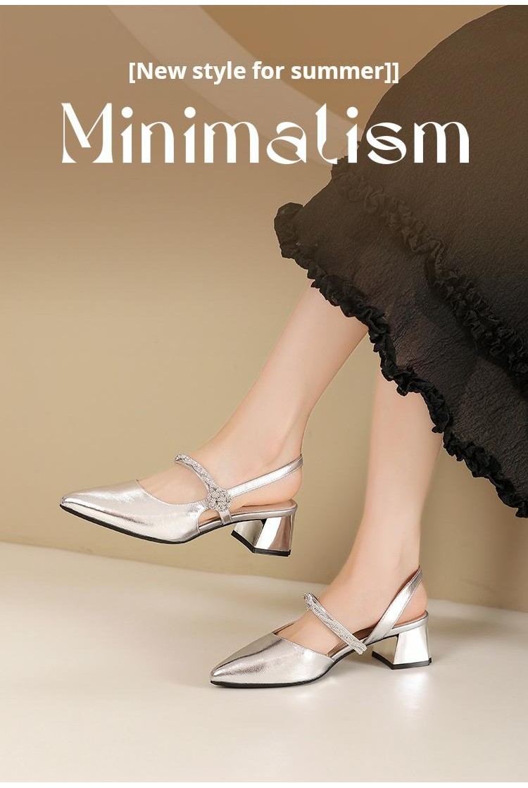 DUSTO Mary Jane Shoes High Heel Pointed Toe Metallic Color Open-Heeled ...