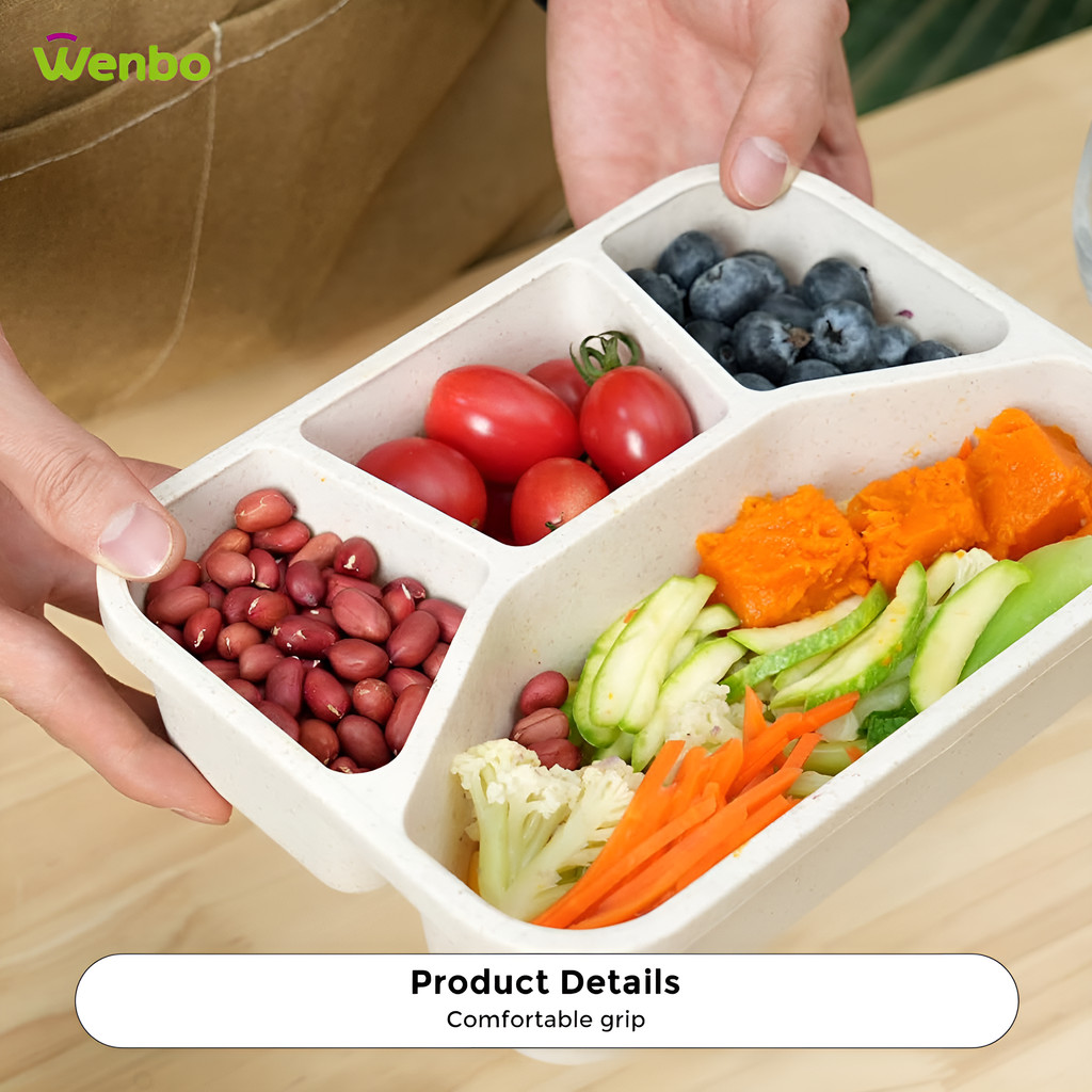 Wenbo Four Grid Wheat Straw Lunch Box Tupperware Rectangle Food ...