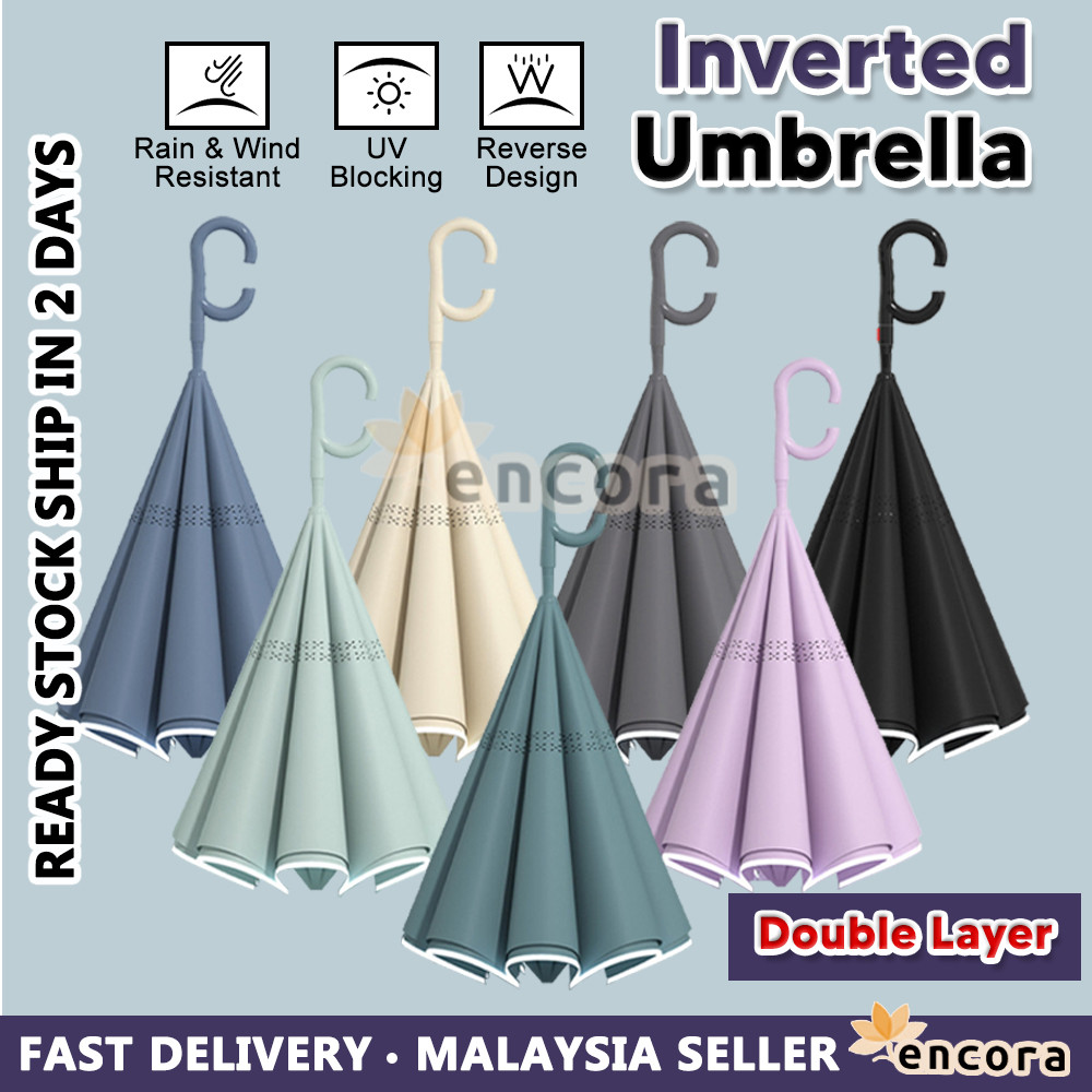 Encora Double Layer Inverted Automatic Umbrella Payung Auto Buka Upside ...