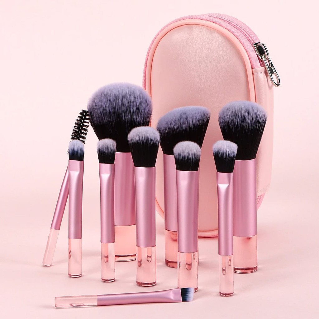 New Style 10 Pink Mini Makeup Brush Set with Brush Pack Full Set Loose ...