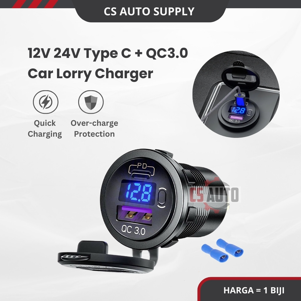 USB Charger QC3.0 18W PD 30W On Off Switch Handphone Voltmeter Fon Cas ...