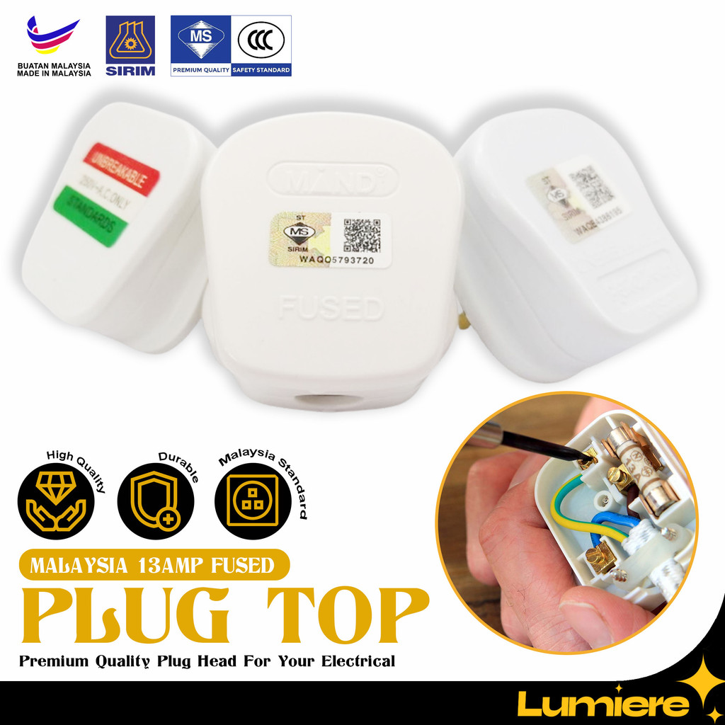 SIRIM 3 Pin Malaysia Plug Top 13A Fused Premium Standard Normal Quality ...