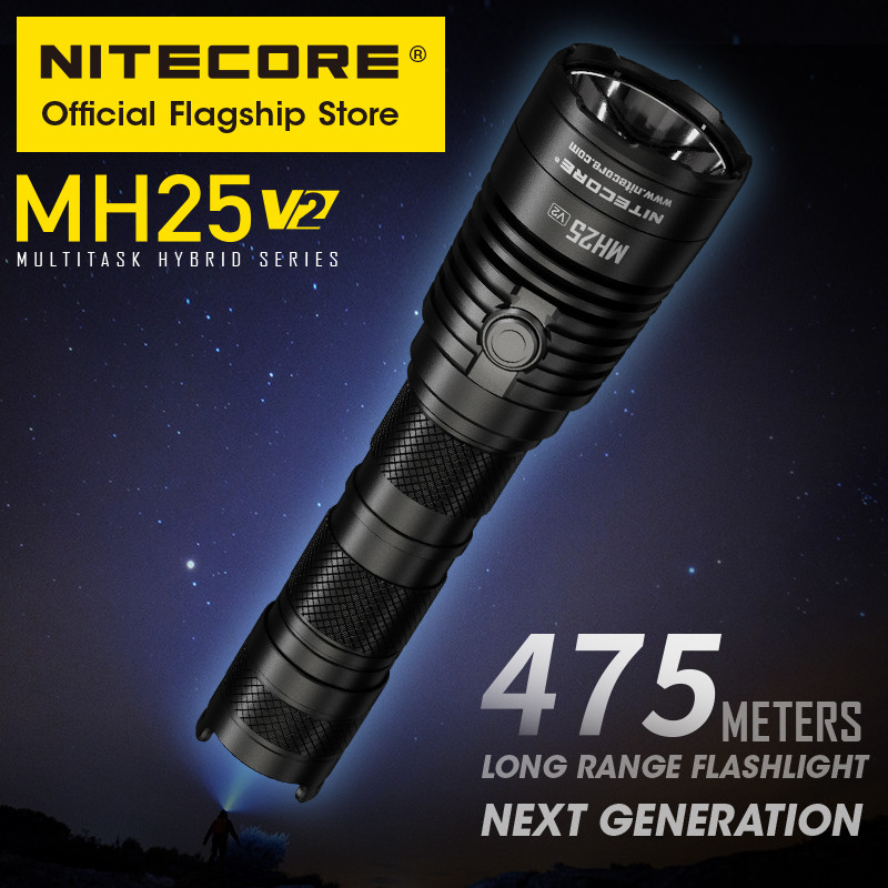 NITECORE MH25 V2 Tactical Flashlight LED USB Rechargeable 1300 Lumens ...