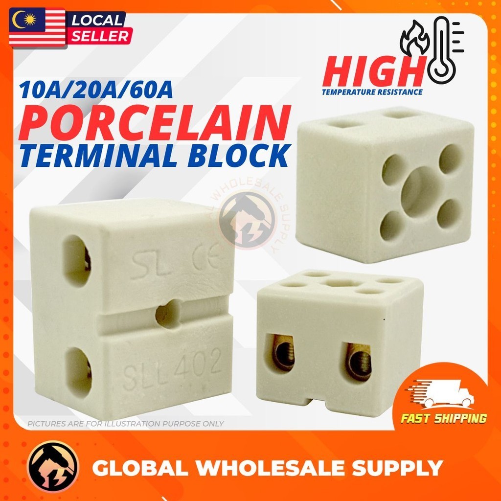 10A / 20A / 60A 2way Ceramics Terminal Blocks High Temperature Ceramic ...