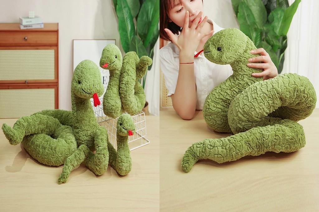 Fluffy Snake Doll Giant Snake Plushie Large Green Snake Plush Toy ...