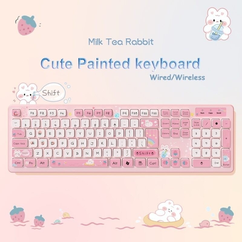 104-Keys Macaron Color Series 2.4G Wireless Keyboard Bluetooth Keyboard ...