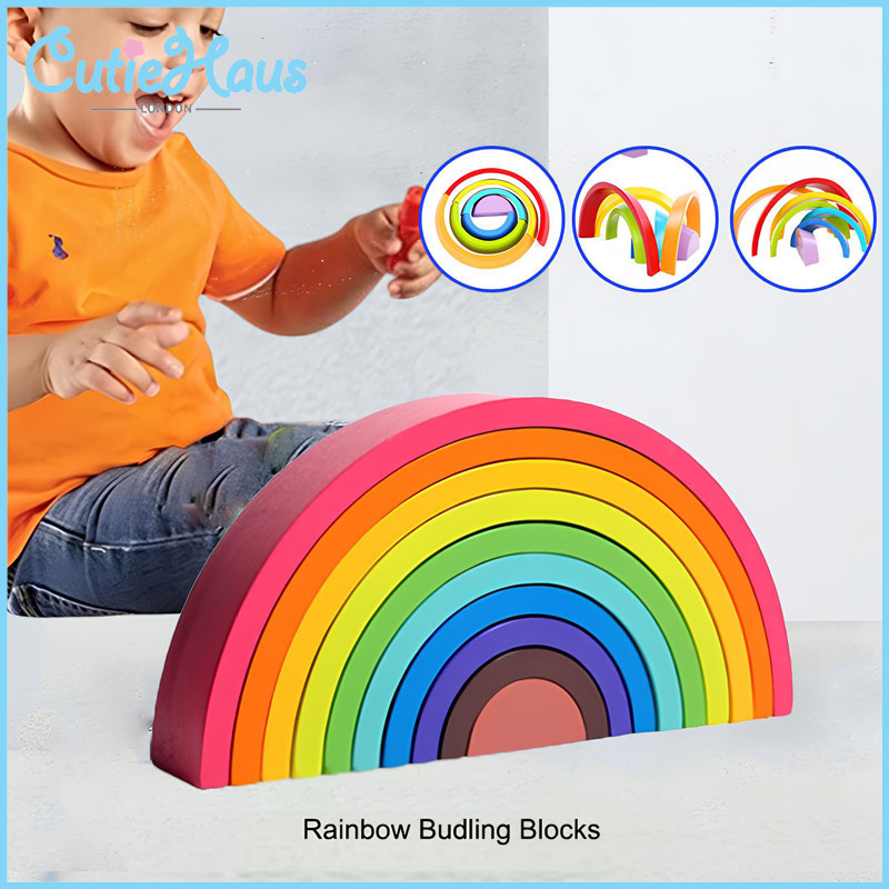Cutiehaus 10 Layers Wooden Rainbow Play Set Rainbow Building Blocks ...