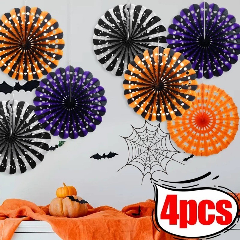 1/4pcs Halloween Paper Fans Decorations - Honeycomb Folding Pendant ...