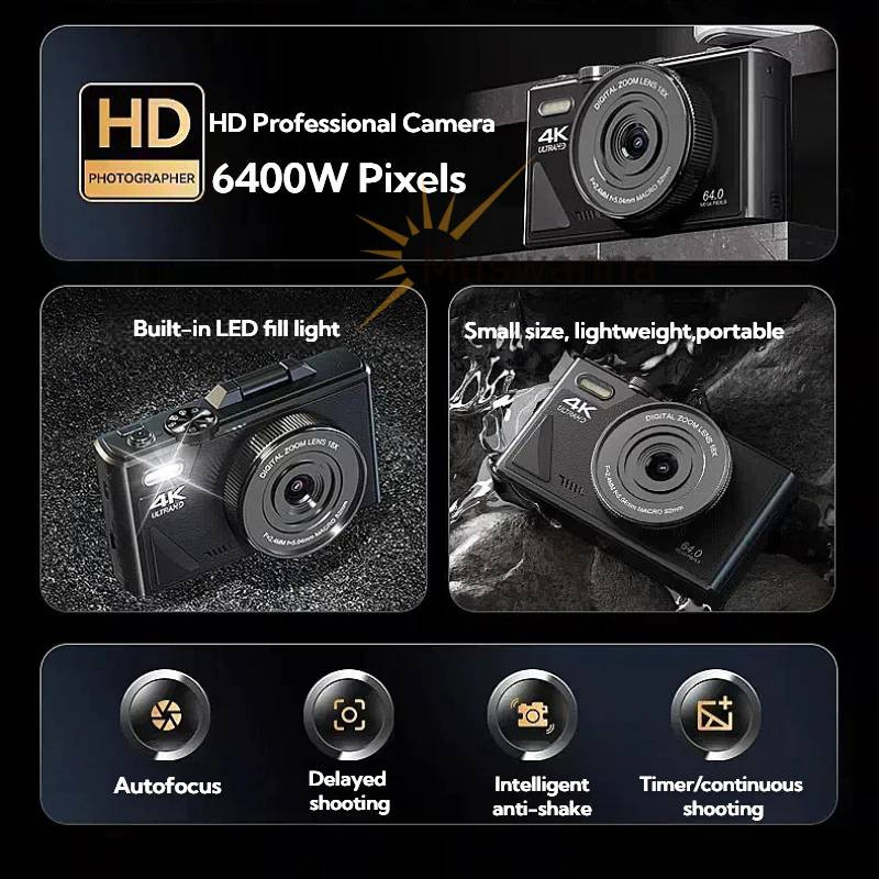 Digital Camera 64MP WIFI 4K Digital Camera Selfile Camera 18X Digital ...