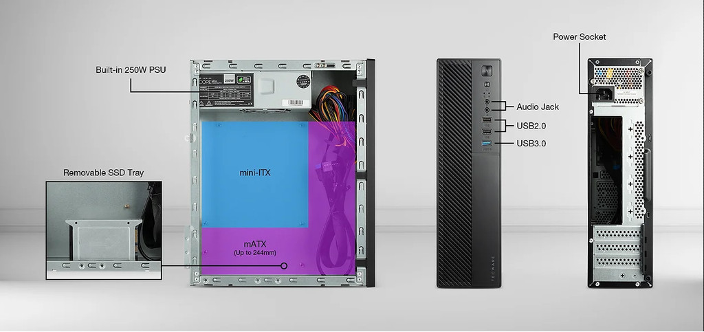 Tecware Core Mini Matx Itx Mini Case Pc Casing Sff Small Form Factor 250w Psu Twca Corem Bk