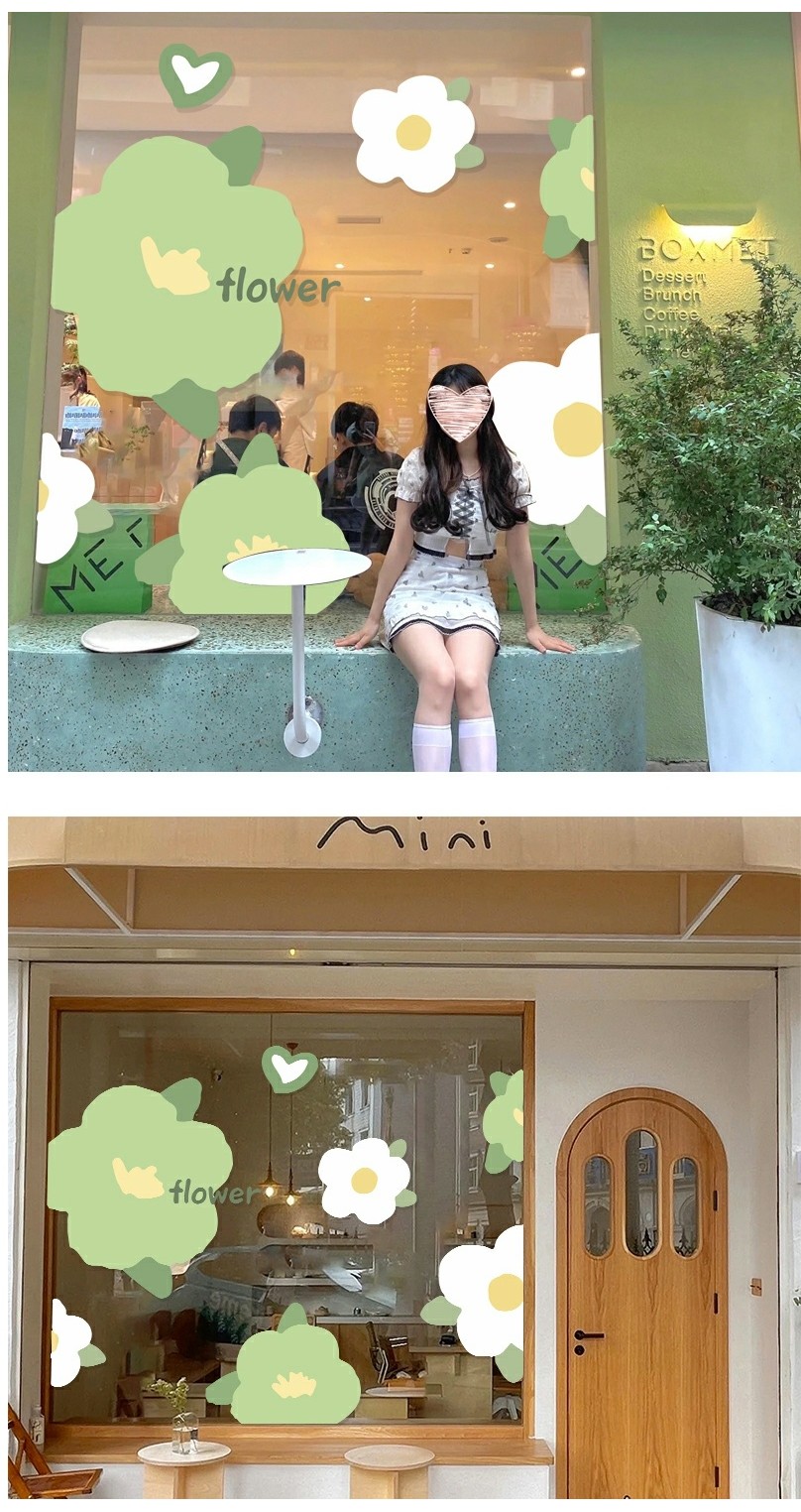 Floral Window Clings for Storefront Glass Pastel Green and White Flower ...