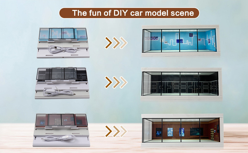 (MY)1:64 Dioramas Car Model Showroom Showroom With LED Lights Assembled ...