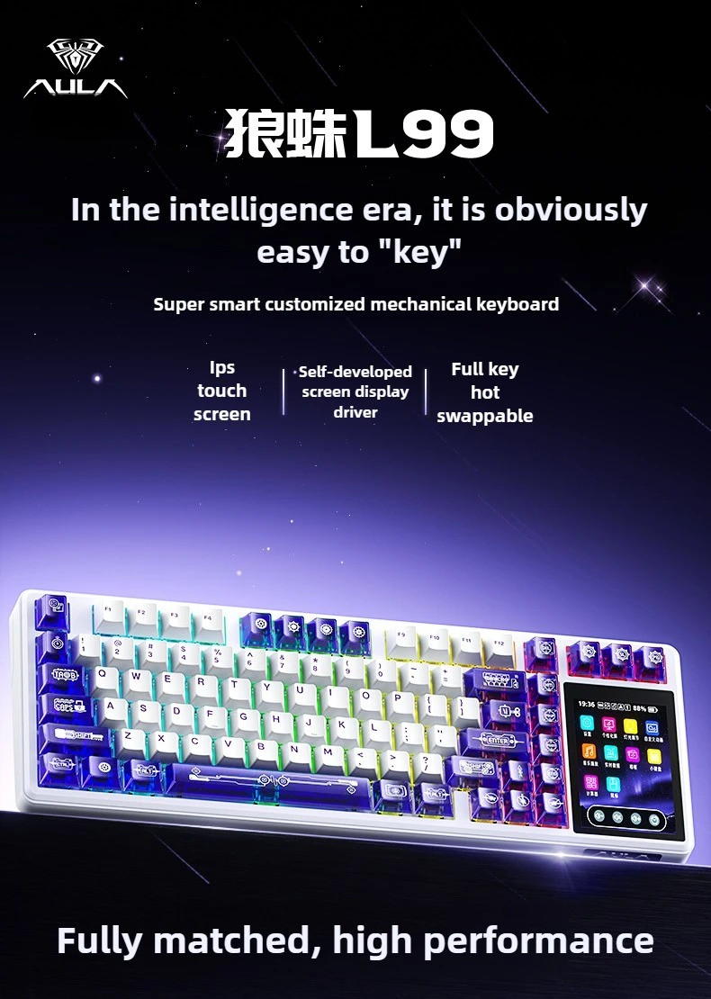 Aula New L99 Mechanical Keyboard Three-Mode 3.98-Inch Touch Screen ...