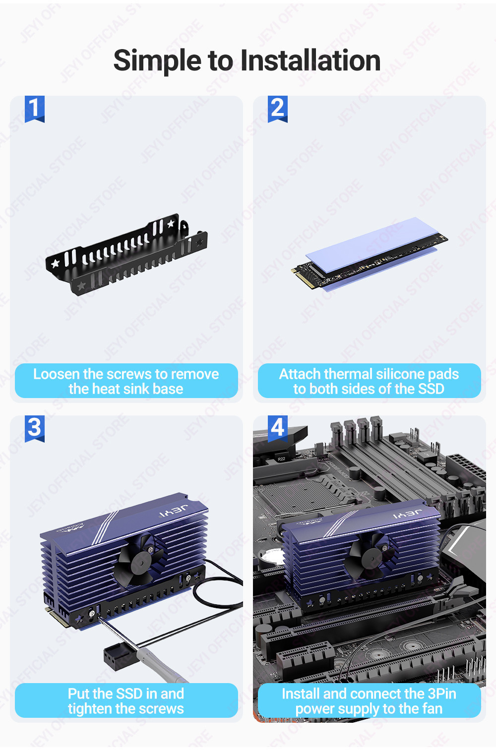 JEYI M.2 SSD Heatsink With silent fan 2280 NVME NGFF Radiator Magnesium ...